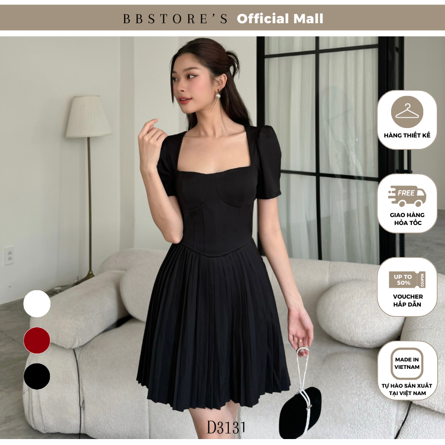 Bbstore's Puff Sleeve Party Dress with Cutout Back and Elegant Pleated ...