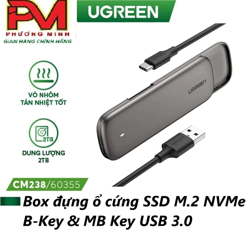 Ugreen 60355 premium M.2 NVMe B-Key SSD hard drive box & MB Key USB 3.0 ...