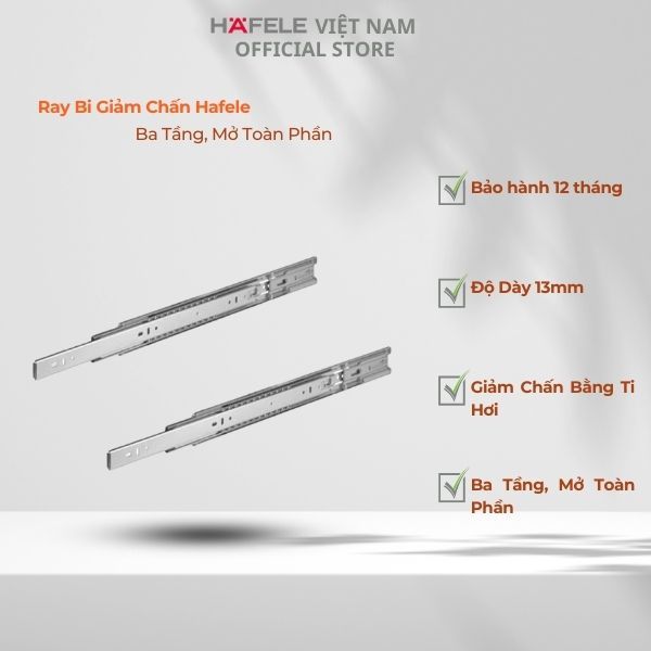 Hafele push-open ball bearing, 3-stage rail with damping opening ...