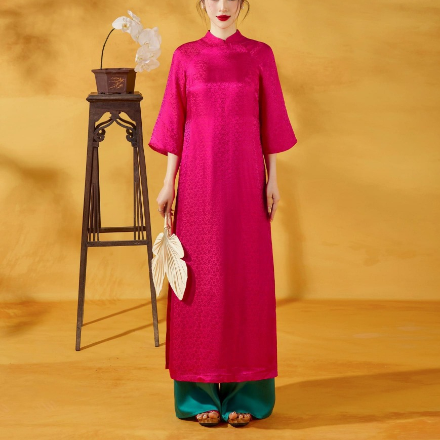 Beautiful, straight modern ao dai model with silk brocade and collar ...
