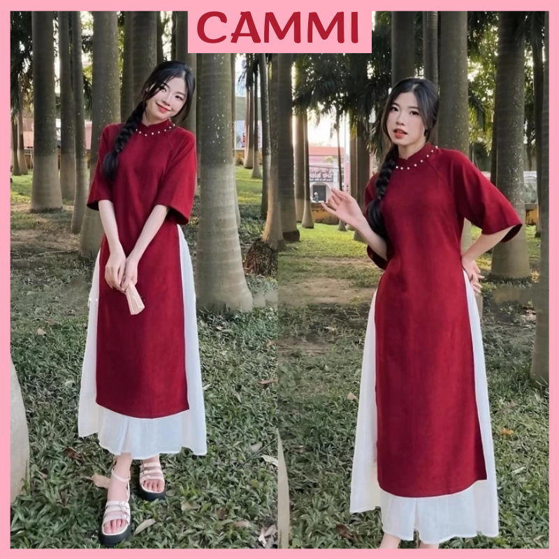 Modern Chinese Ao Dai with Pearls Includes Velvet Ao Dai + Long Silk ...