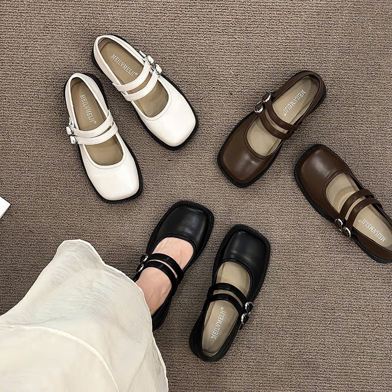 Stylized square toe lolita doll shoes with 2 buttons, 2cm sole | Shopee ...