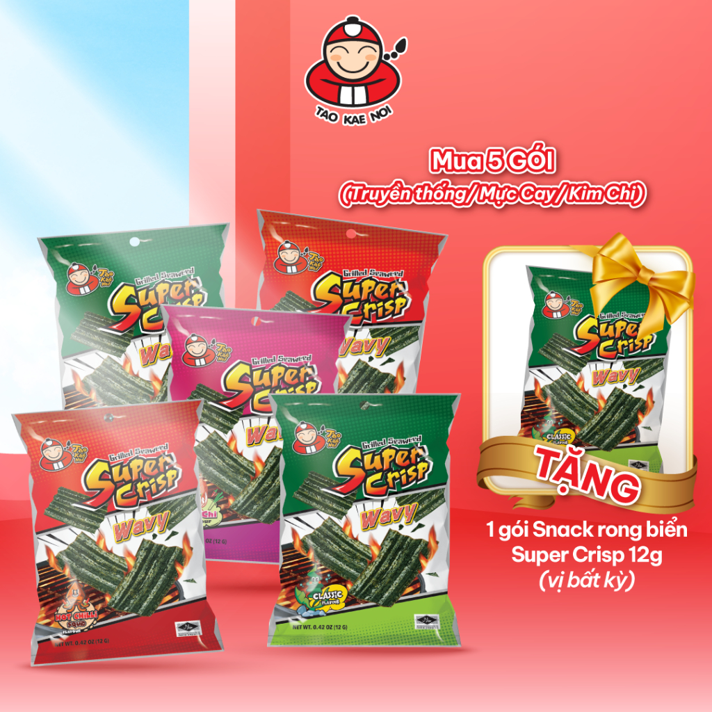 [BUY 5 PACKAGES GET 1 FREE] Taokaenoi SUPER CRISP Seaweed Snack Pack ...