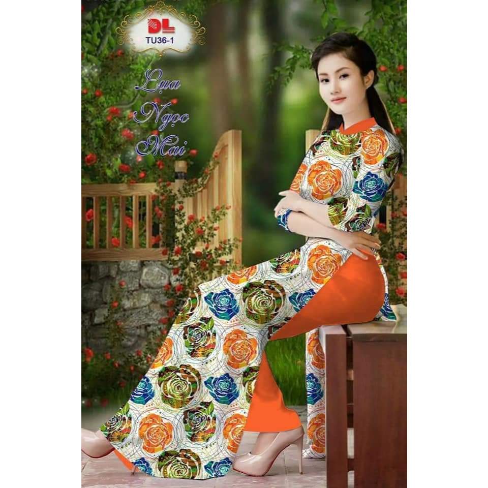 Silk ao dai model with orange print - Hanoi Ao Dai 66 (with real photos ...