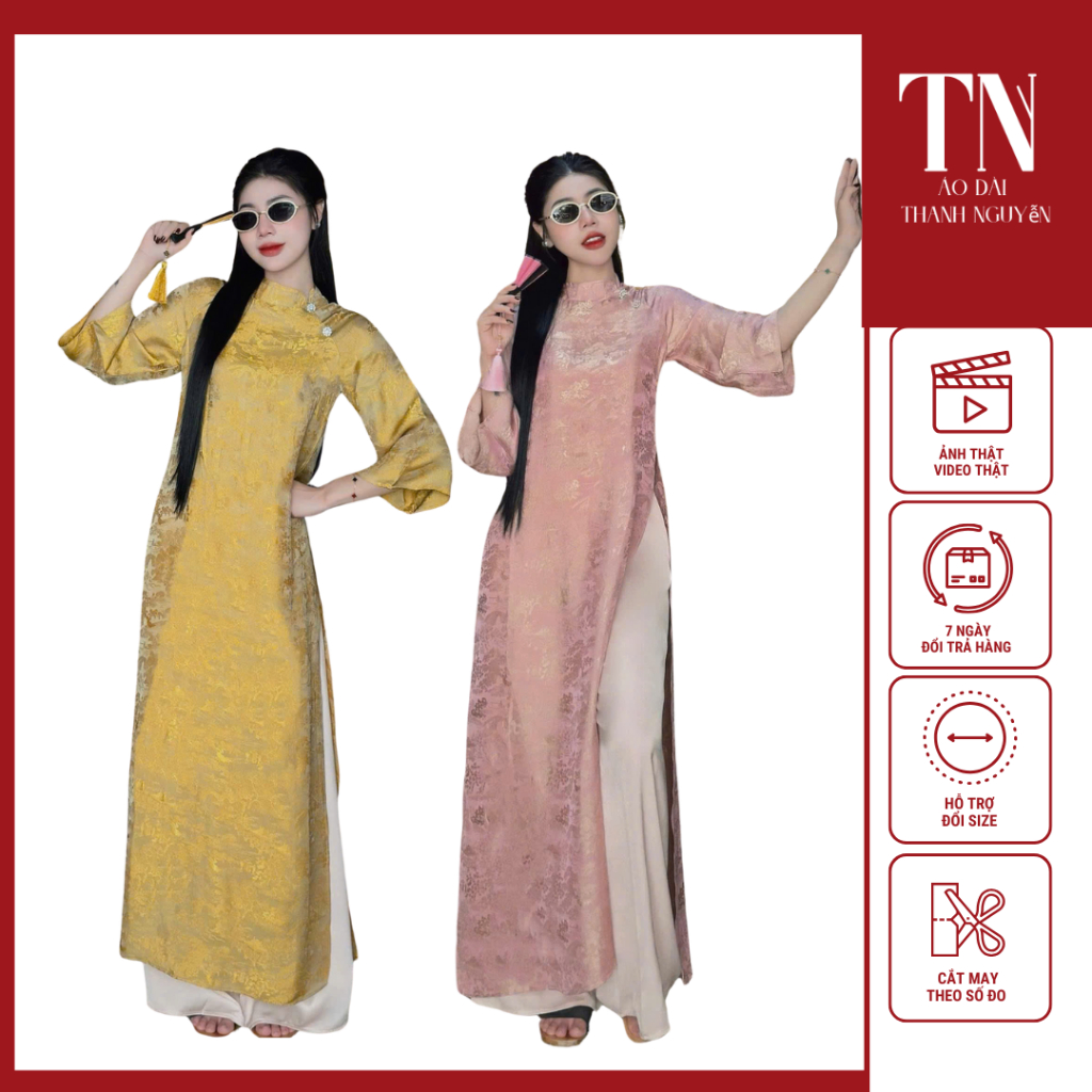Renovated Ao Dai with 2 Sides, Brocade Ao Dai " Thuy Mac " Flared ...