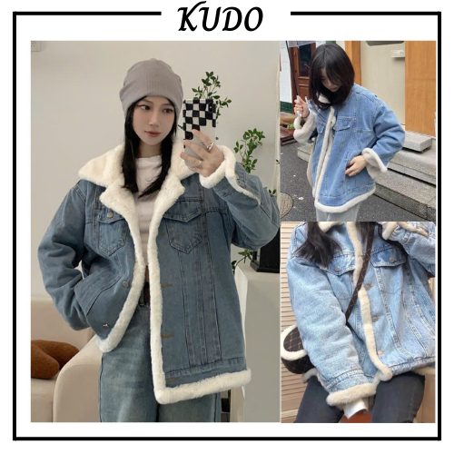 Fur-lined jeanJacket, cotton denim jacket with wide, thick fur collar ...