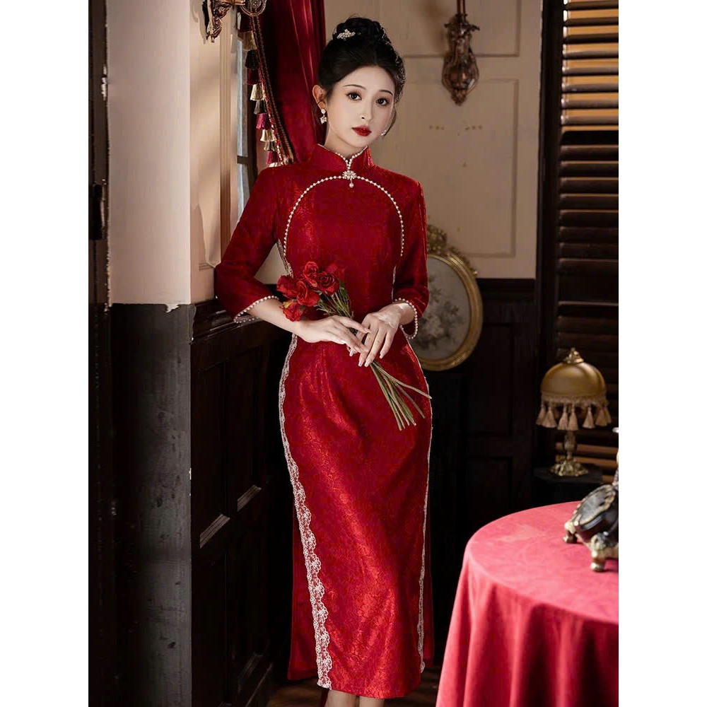 Wang shop - Long Red Cheongsam, beautiful shape from standard beautiful ...