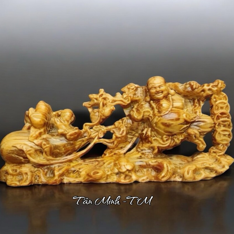 Statue of Maitreya Carrying Peaches in Blood Dragon Wood, Green Cypress ...