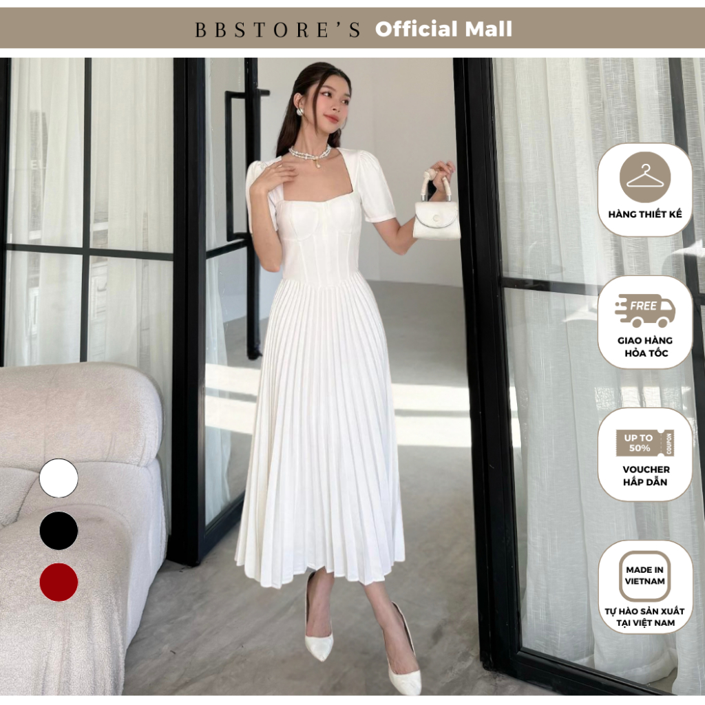 Bbstore's Puff Sleeve Party Dress with Cutout Back and Elegant Pleated ...