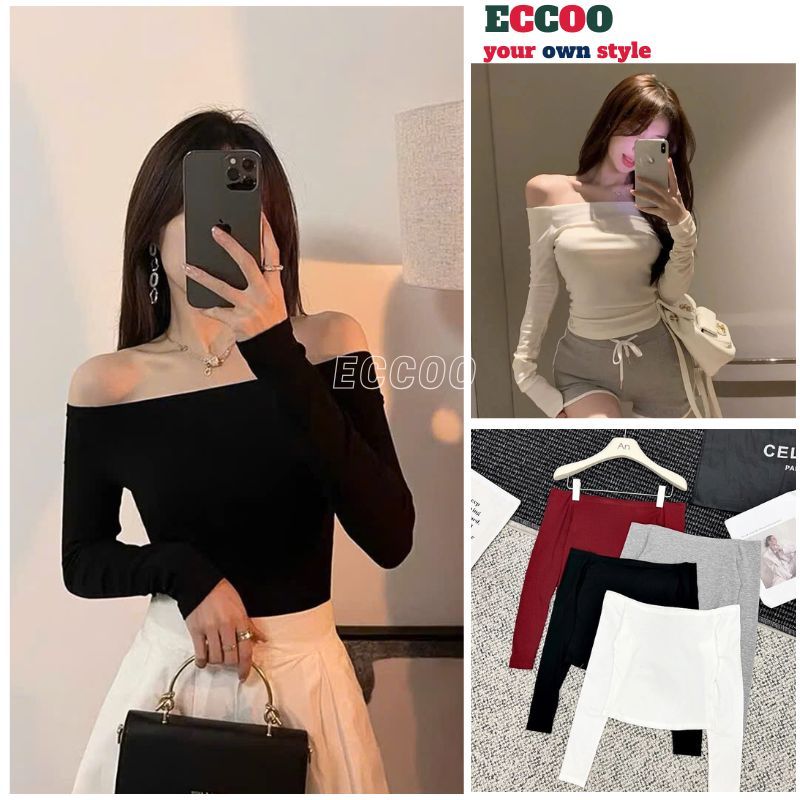 Off-the-shoulder t-shirt, Korean ulzzang style, very pretty and easy ...