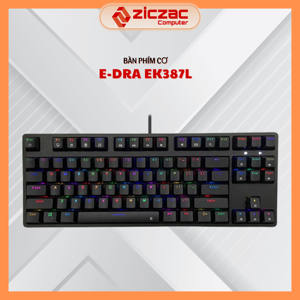 Edra EK387L Rainbow LED TKL mechanical keyboard layout 87 keys with USB ...
