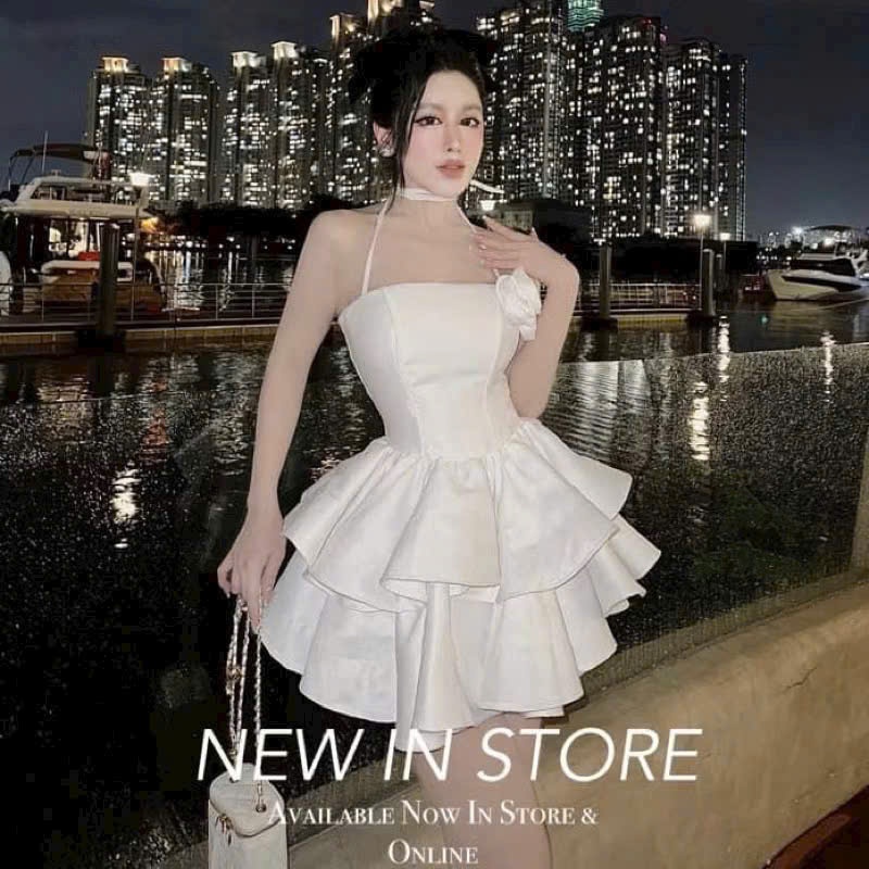 Fashion dress made of tapta fabric, short flared shape, lined in 4 ...