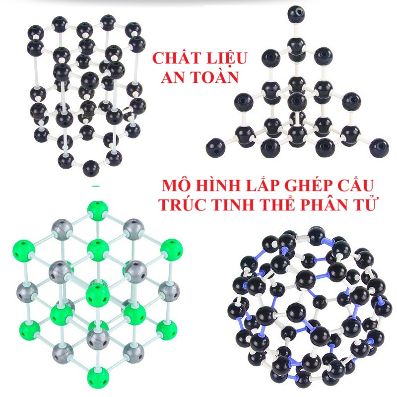 Molecular crystal structure model, NaCl chemical assembly, carbon ...