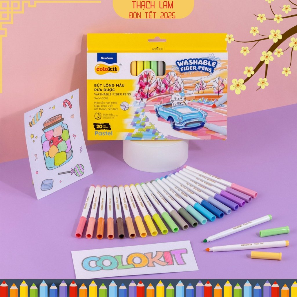 Free lucky money bag Thien Long Colokit fiber pen set of 22 pastel SWM ...