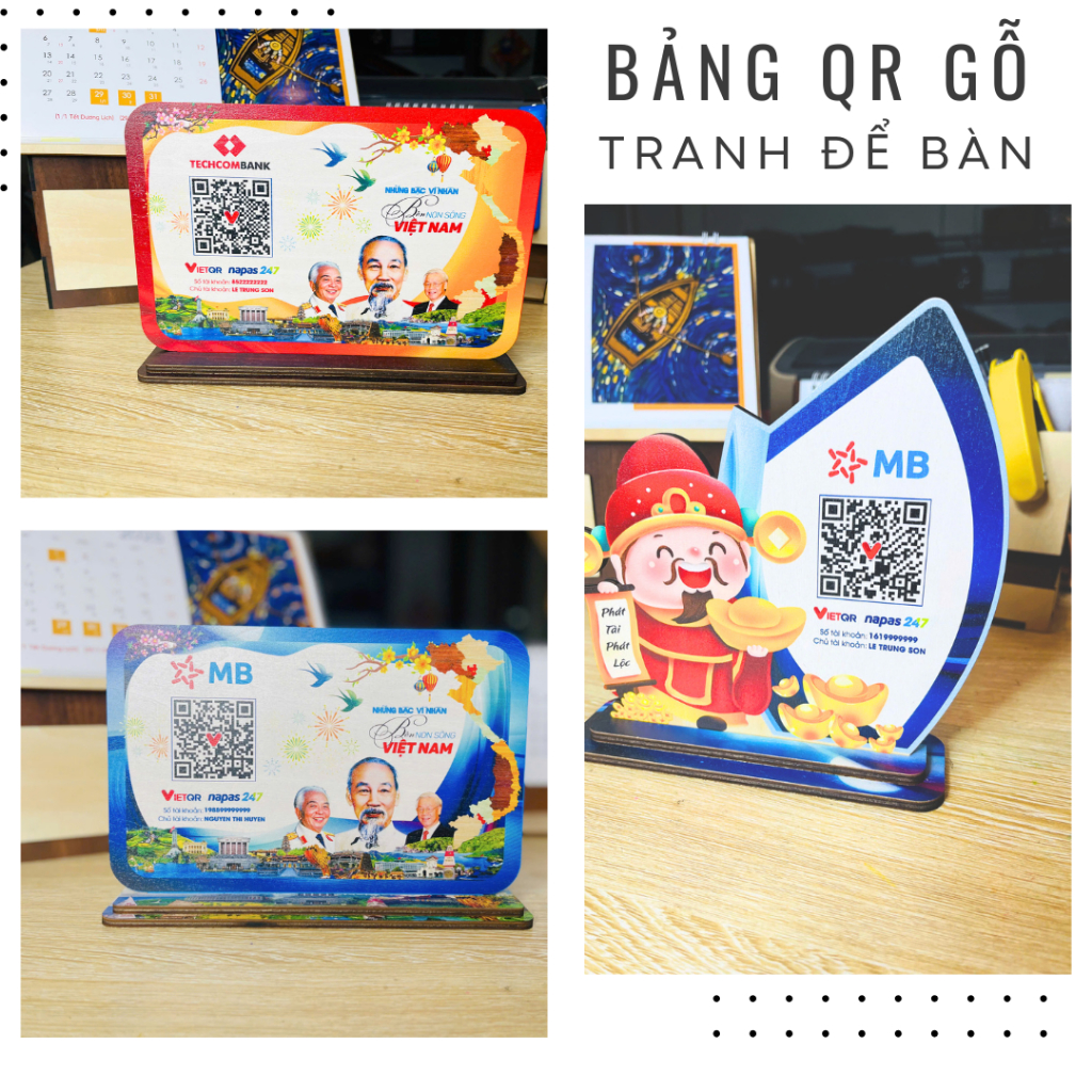 Wooden qr board for desk, desk painting with payment qr code on request ...