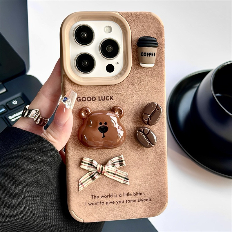 BROWN soft grained leather case with GOOD LUCK BOW camera border ...