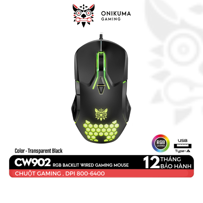 Onikuma CW902 Wired Gaming Mouse RGB LED Hollow Honeycomb Design 5 DPI Adjustment Speeds ...