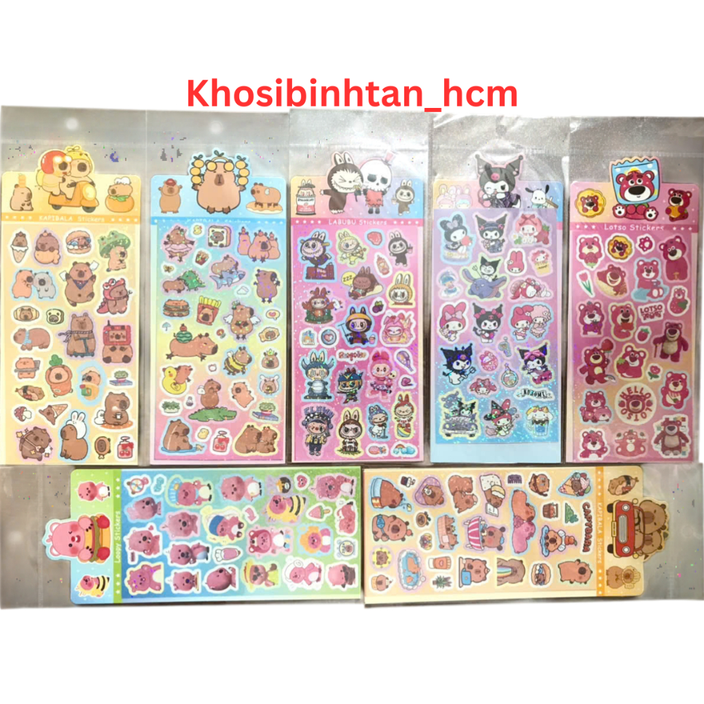 Sheet of 20 cute cartoon stickers, Strawberry Bear, Loopy, Labubu ...