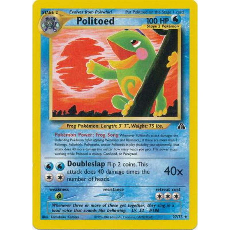 Genuine Politoed Pokemon TCG Card - 27/75 - Rare Unlimited Neo ...