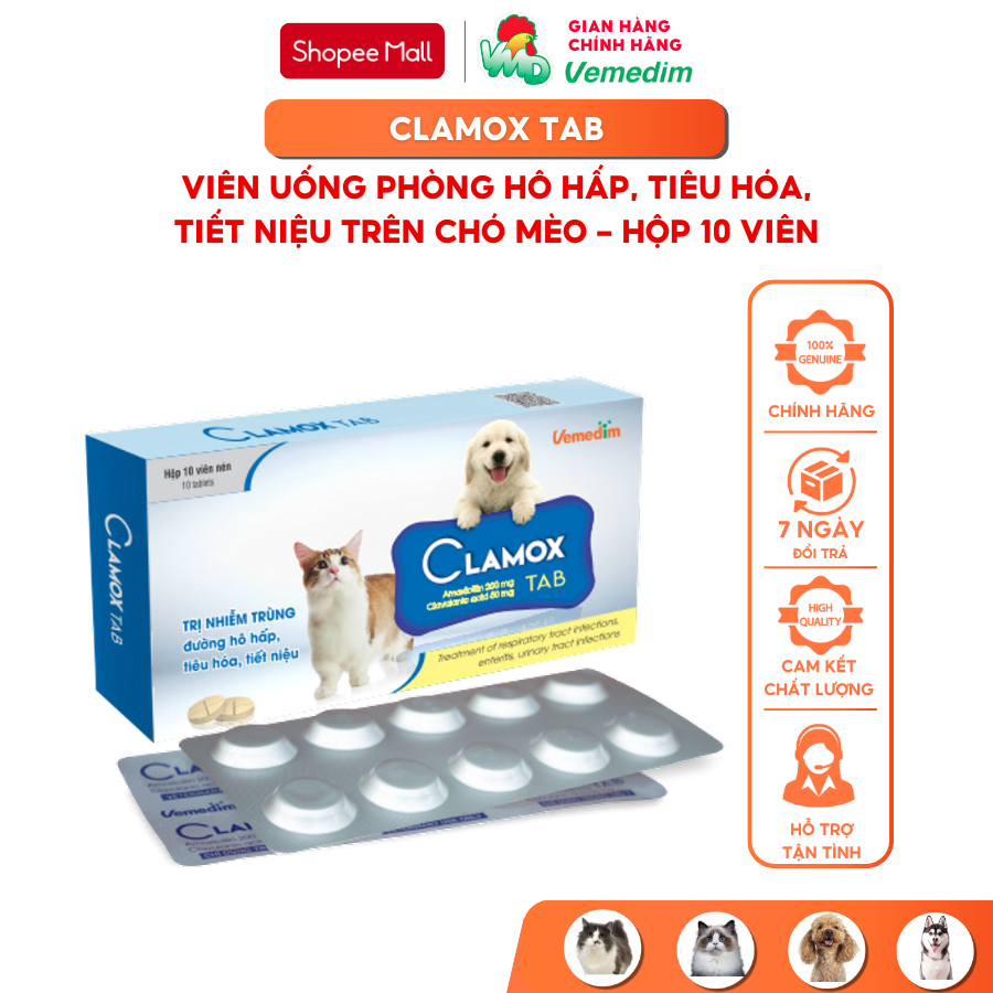 Vemedim Clamox tab pills for dogs and cats with respiratory, digestive ...