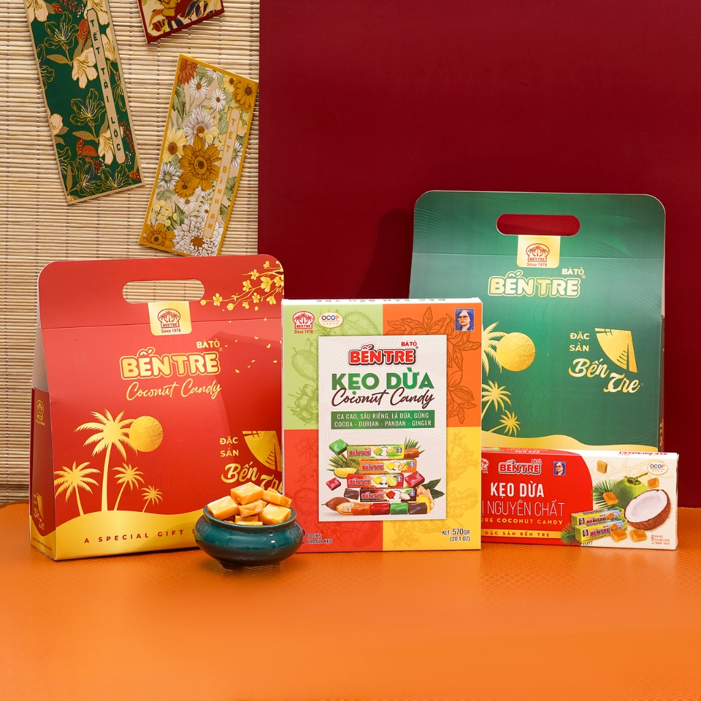 Set of 2 Boxes of Ben Tre Hai To Coconut Candy (1 Fat Box + 1 Mix Box ...