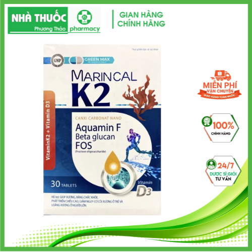 Marincal K2 Calcium Nano Green max - 30v box helps supplement vitamin ...