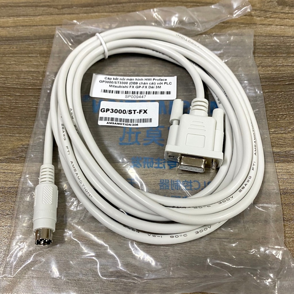 Proface GP3000/ST3300 HMI screen connection cable (DB9 female pin) to Mitsubishi FX GP-FX PLC 3M ...