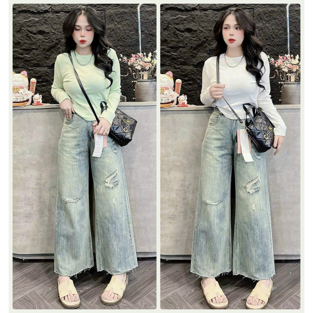 [GOOD Product] WOMEN'S HIGH-WAIST WIDE-LET JEANS Ripped and Ruffled ...