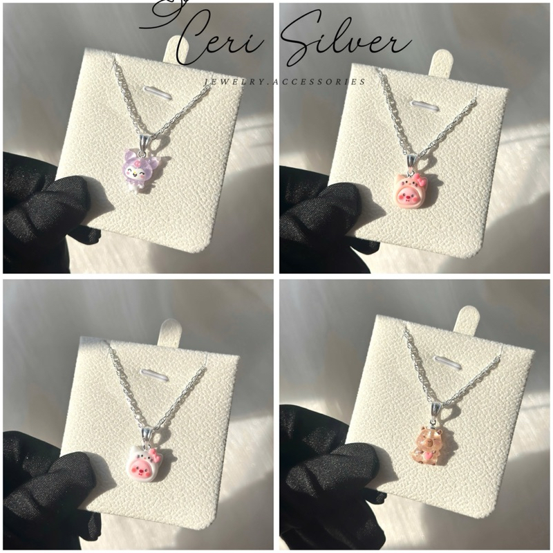 Silver necklace for children, lovely Kuromi and Capybara Capybara ...