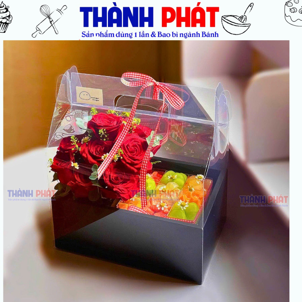 10 Mica boxes for cakes and flowers with 2 black suitcase compartments ...