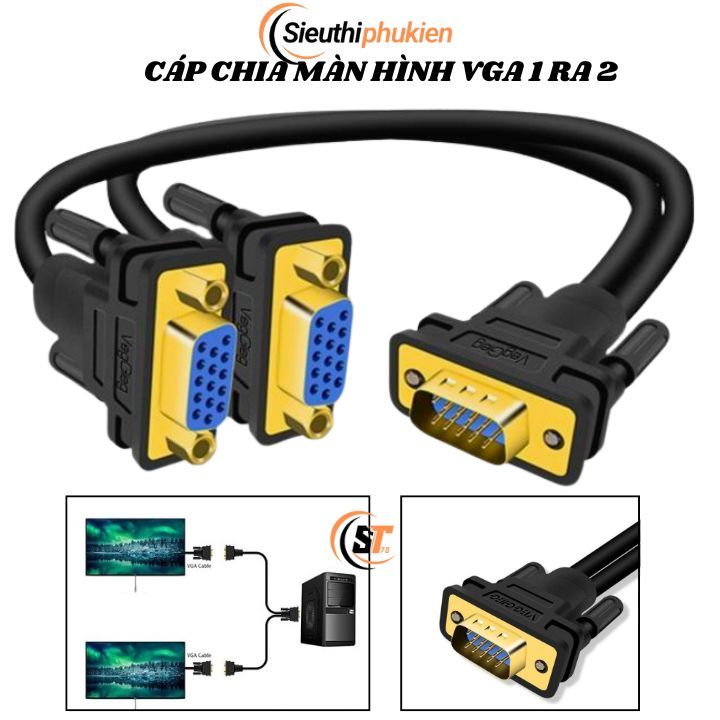 Genuine VGA 1 to 2 screen splitter cable, 1 to 2 VGA cable, 1 male to 2 ...