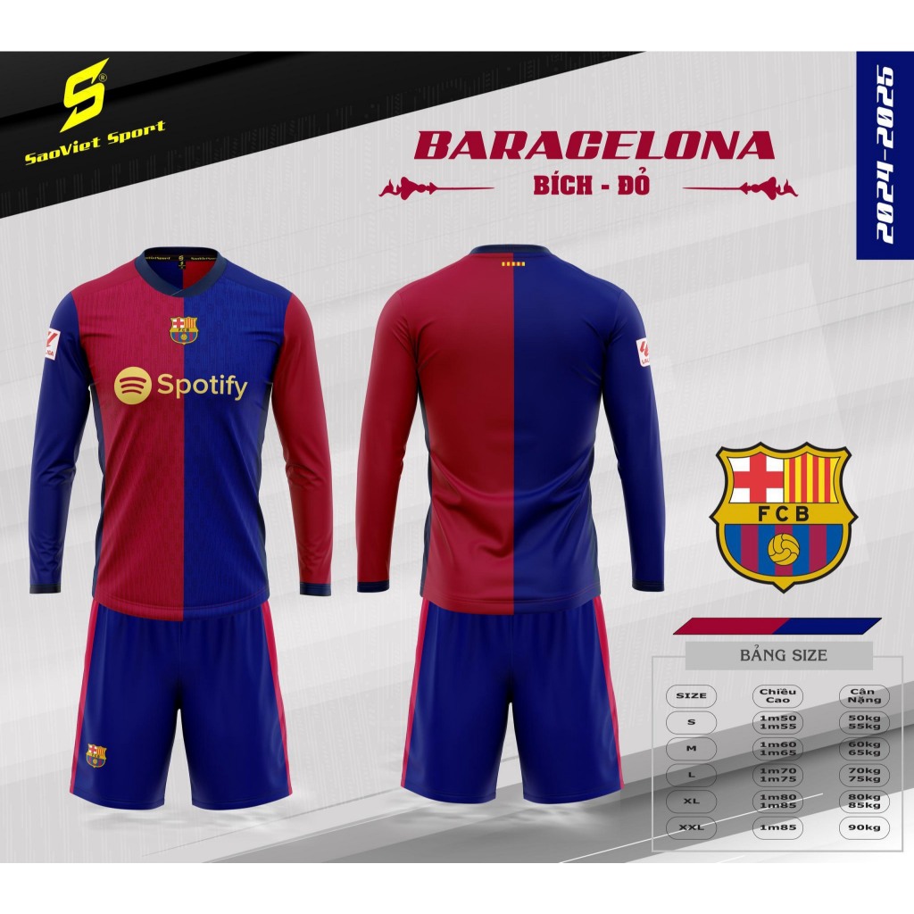 Barca LONG SLEEVE home football kit SaoViet-2025 | Shopee Philippines