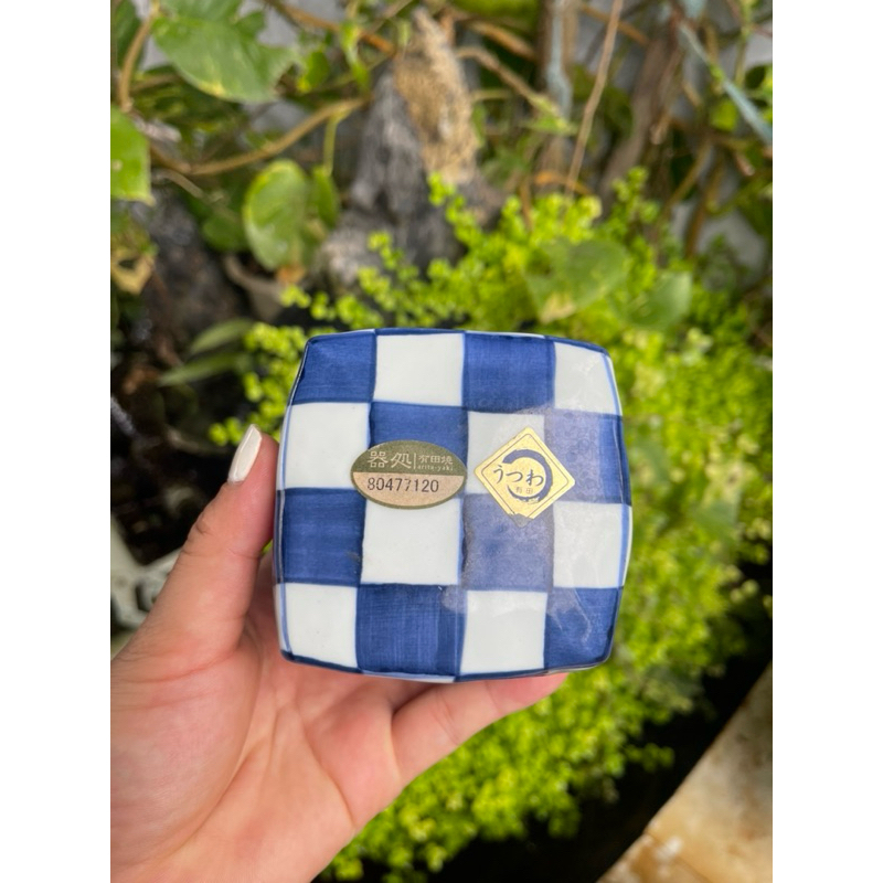 Square Japanese ceramic jar/box with checkered lid | Shopee Philippines