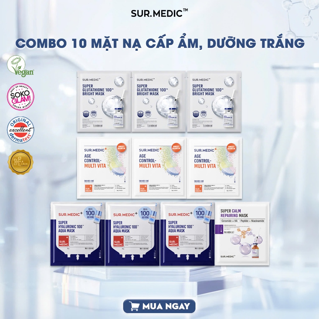 Combo of 10 Specialized Microfiber Skin Care Masks SUR.MEDIC Mask 30g ...