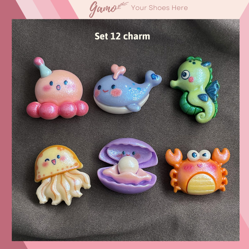 Set of 12 Stickers, 3D Charms with Sea Creatures theme 2 DIY Gamo ...