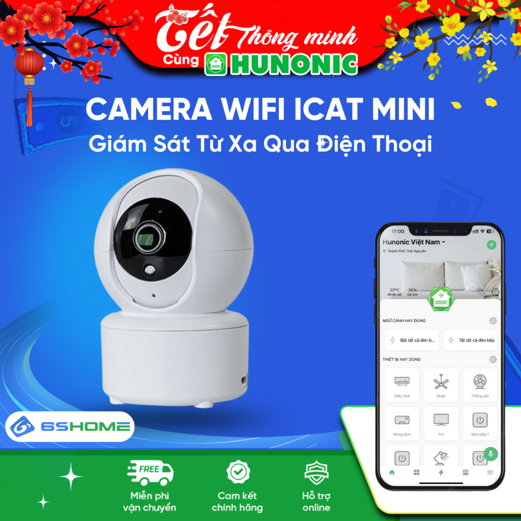 Hunonic ICat Mini Smart WiFi Camera 1080P 360 Degree Rotation, Motion ...