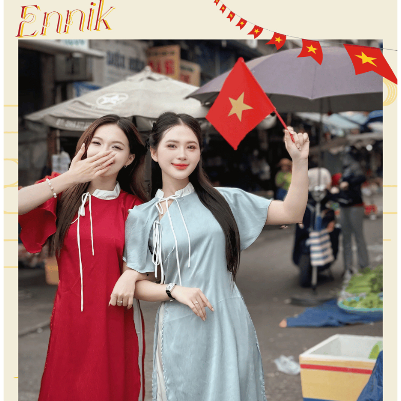 Ennik Brand - Ao Dai CNY 2025 - Dong Truc scratched silk set, red and ...