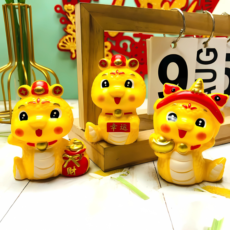 [ ️CNY ️] God of Wealth Golden Snake Statue 2025 Tet Cake Decoration ...