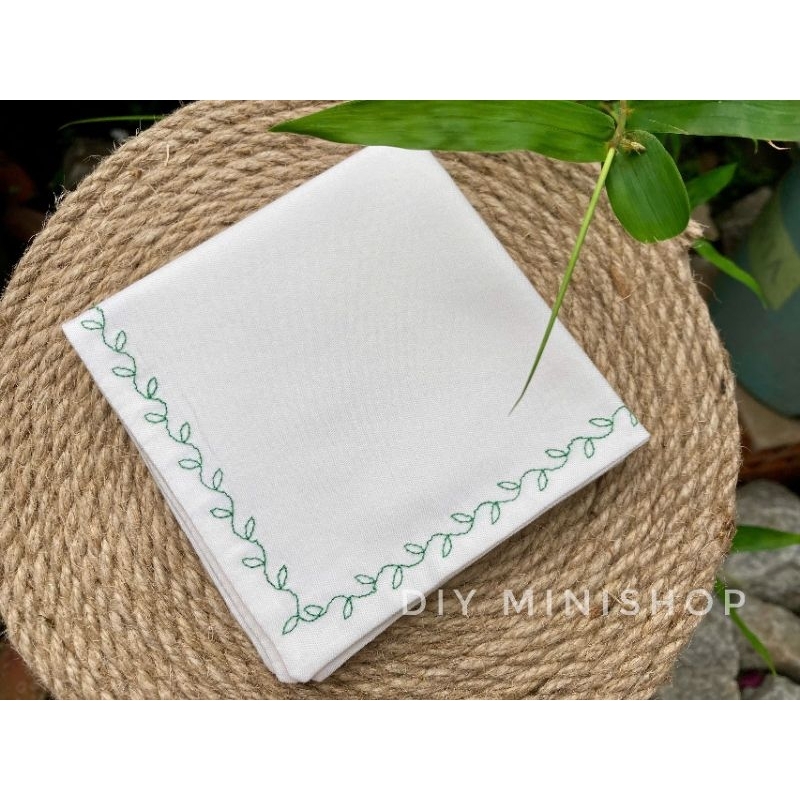 Cotton handkerchief embroidered with leaf border (size 20x20cm ...