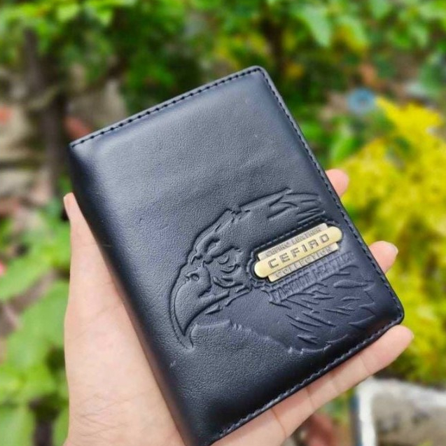 Cefiro Bronze Logo Cowhide Wallet (Free Leather Keychain) Vertical ...