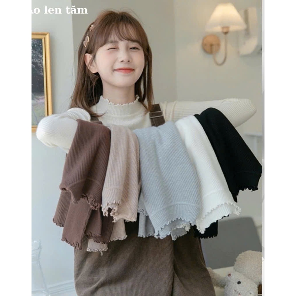 Sweater, 3-inch collar, wavy hem, elastic material, hugs the body to ...