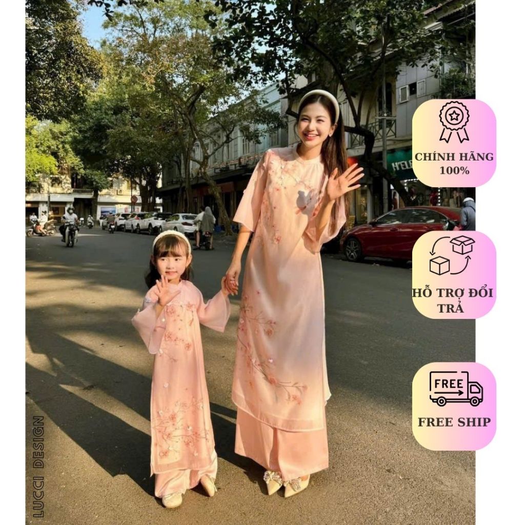 Modern ao dai for Ngoc Nu mother and baby, embroidered with flowers by ...