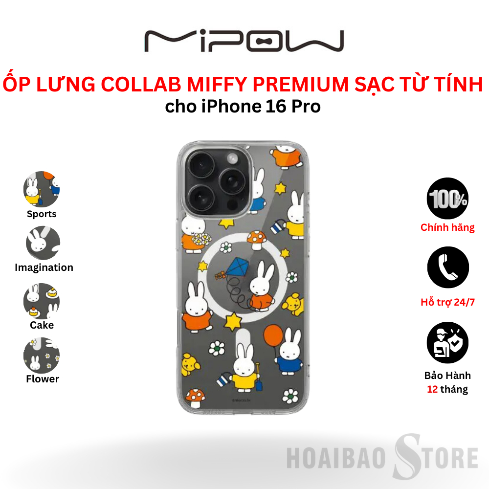 Mipow case for iPhone 16 Pro Collab Miffy Premium magnetic charging ...