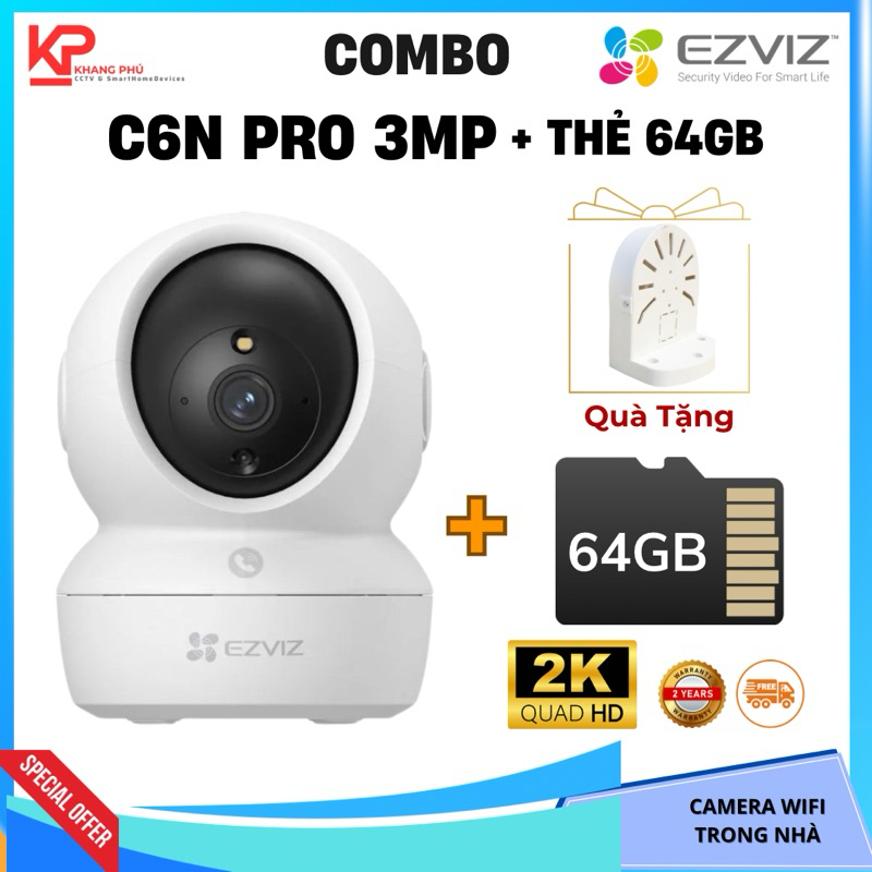 Ezviz C6N PRO 3MP Camera Combo + 64GB Card Free L Stand, 360 Degree ...