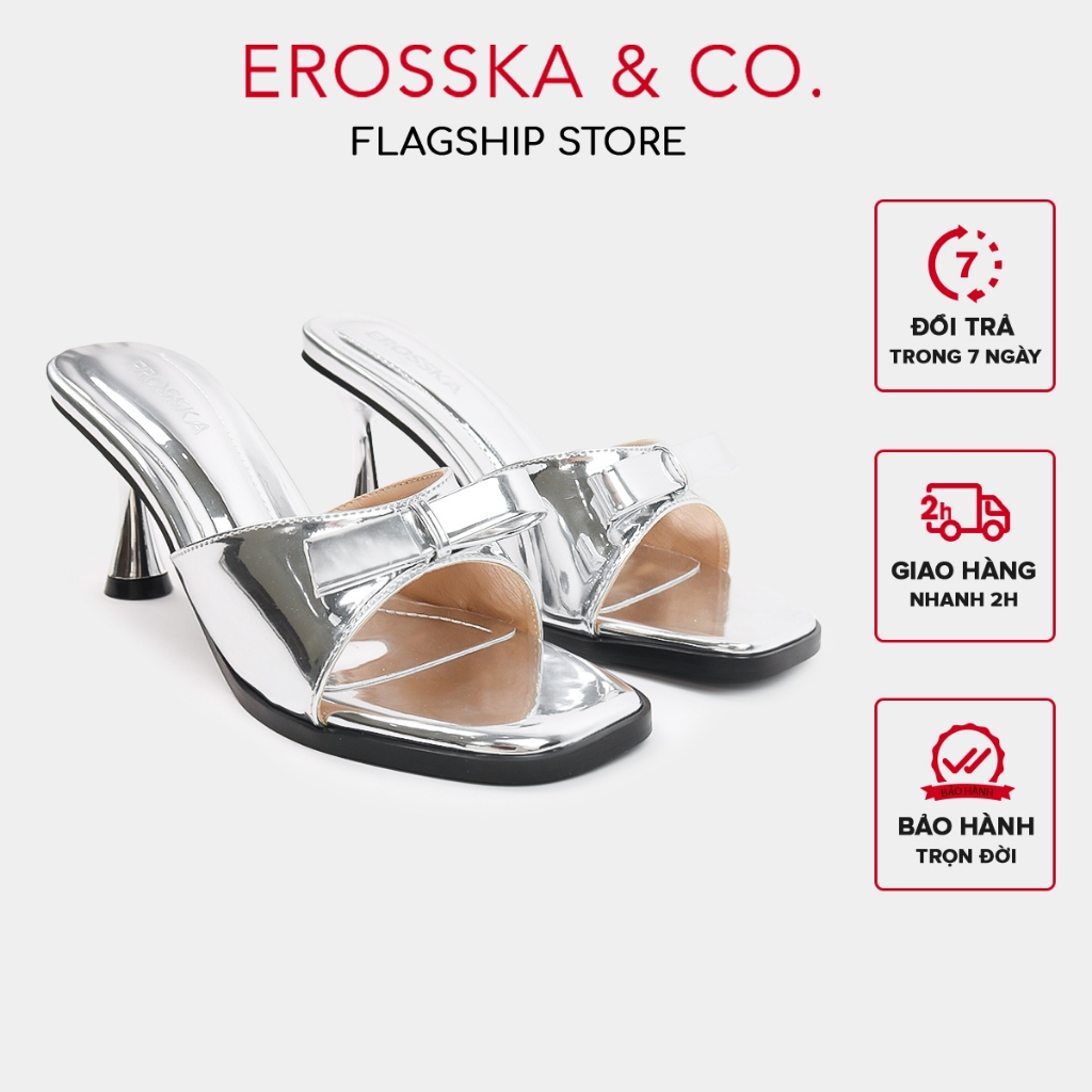 - Luxurious silver square toe high heels with bow straps, 8cm high ...