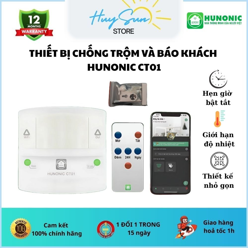 Hunonic CT01 Anti-Theft Device with Guest Alarm, Remote Control, Send Notifications to Phone ...