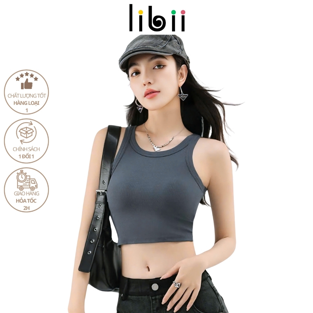 LIBII women's multicolored plain tank top, 3-hole crop top Sleeveless ...