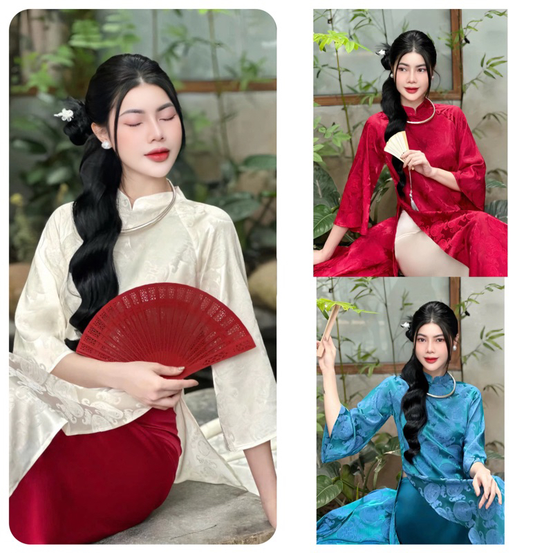 Innovative WHITE ao dai made of brocade material D10 | Shopee Philippines