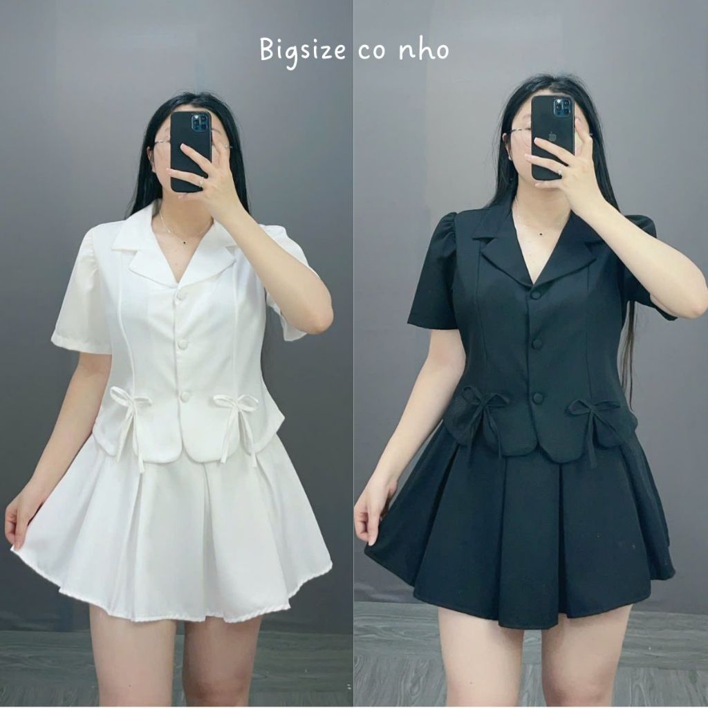 Women's Set of vet collar shirt with puffed sleeves and cotton A-line ...