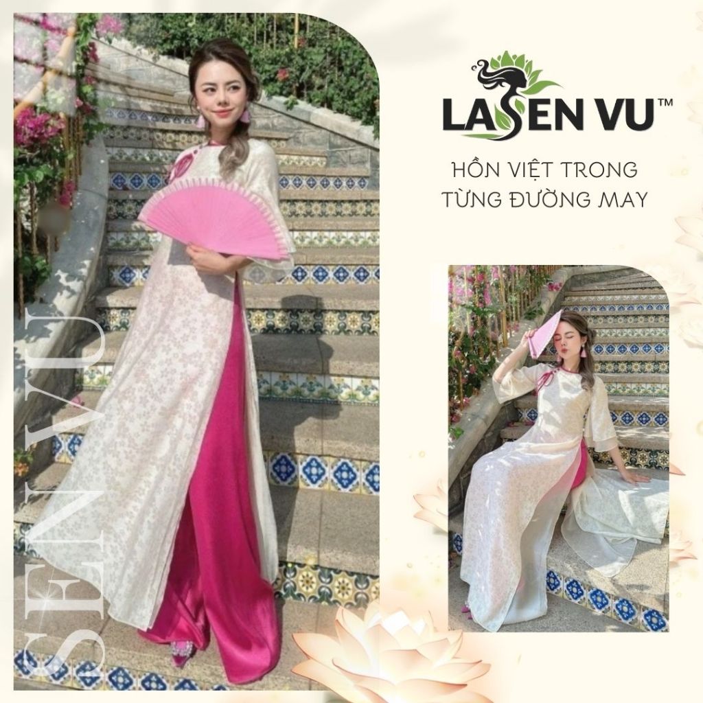 Luc HA pressed flower women's ao dai with 4 flaps, 2-layer flared ...